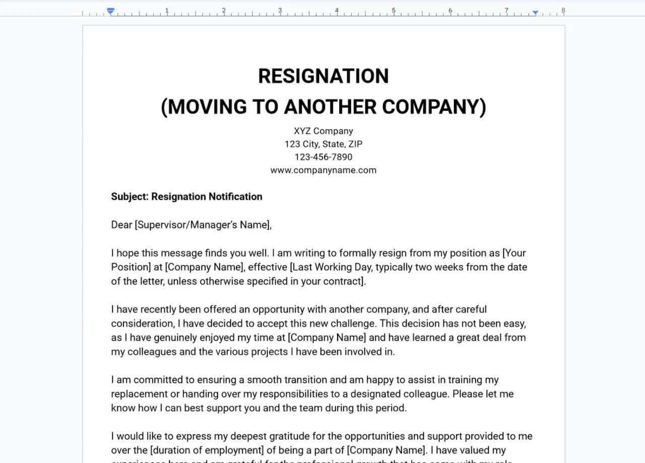 Resignation Letter Moving To Another Company 40 Two Weeks Notice