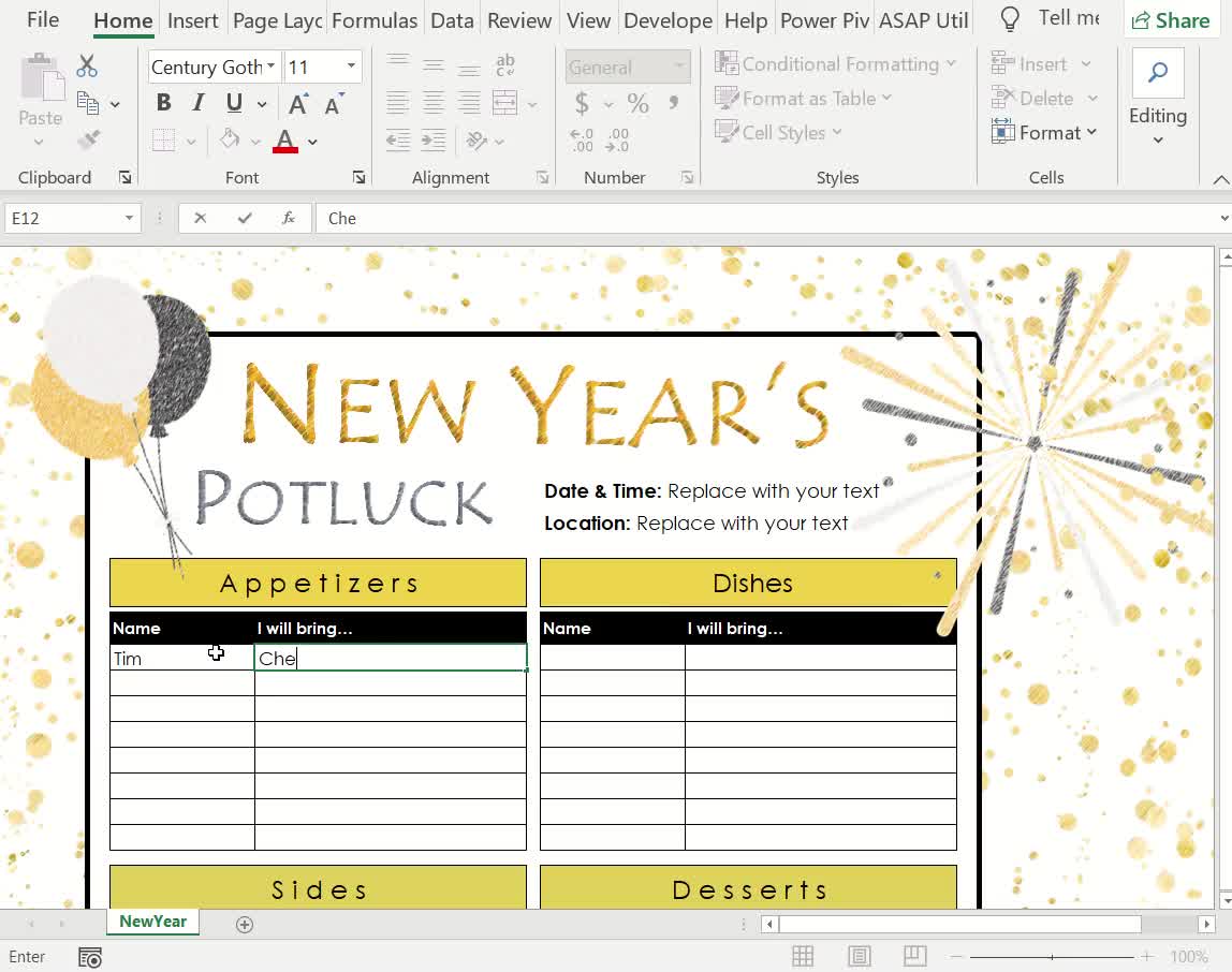 Potluck Sign Up Sheet Excel