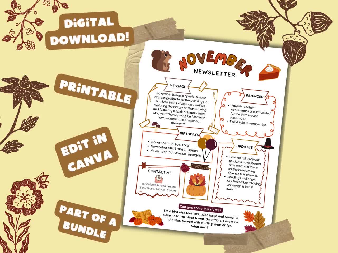 Thanksgiving Preschool Newsletter Template
