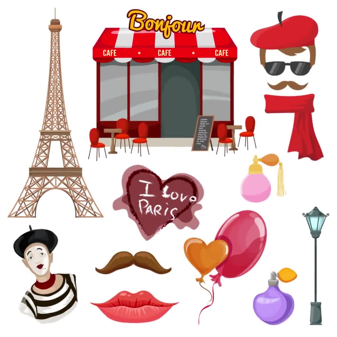 I Love Paris Clip Art Set France And Paris Cartoon Set Royalty Free