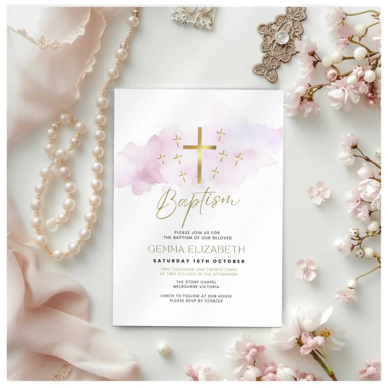 Catholic Baby Girl Baptism Invitation Templates Top Free Printable