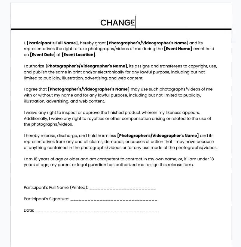 Photography Waiver Form
