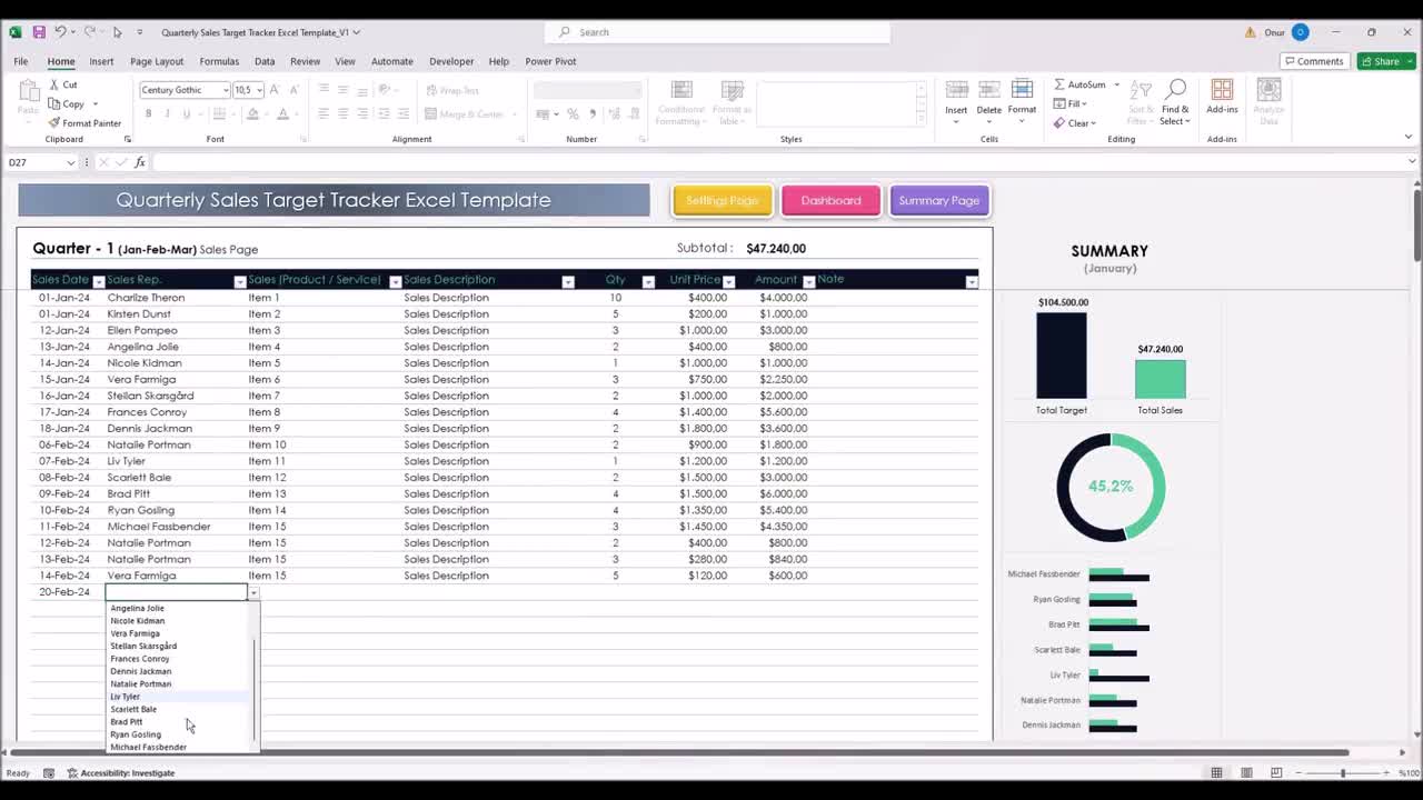 Example Of Quarterly Sales Spreadsheet