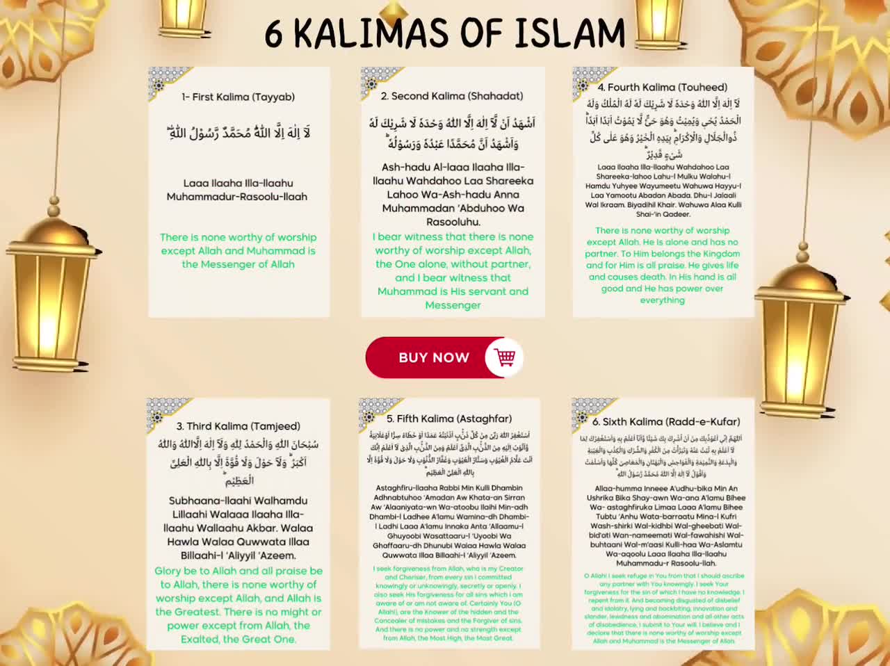 6 Kalima Ingles 6 Kalimas Of Islam With English Translation