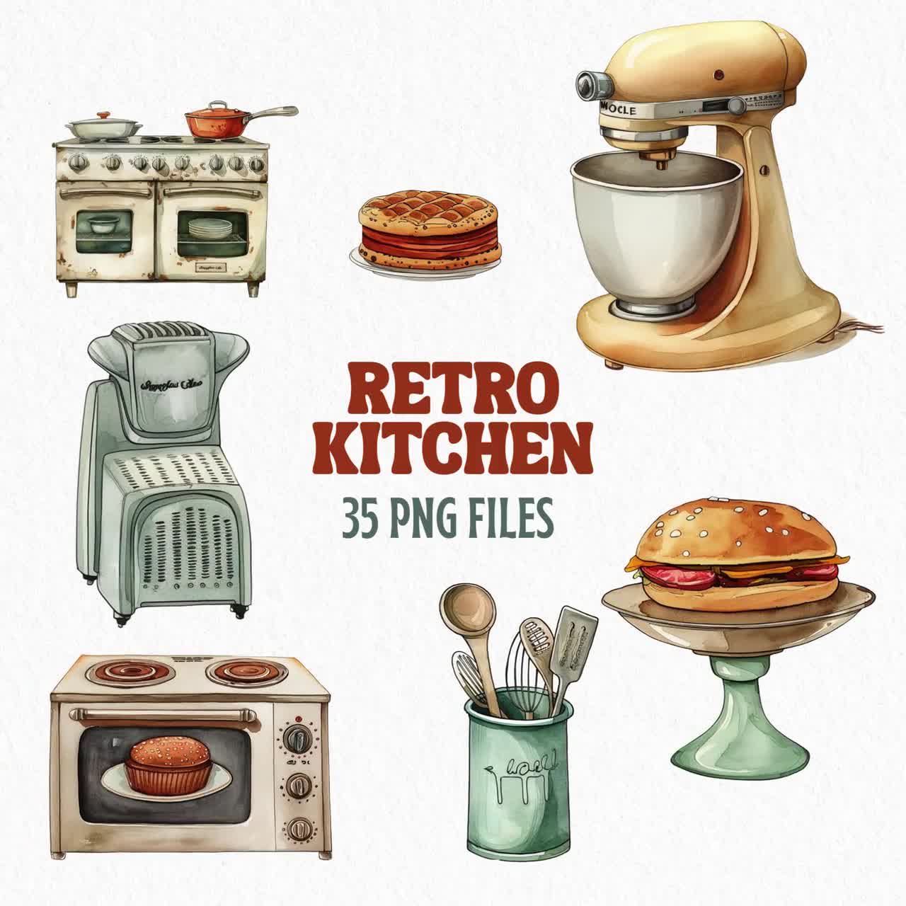 Retro Kitchen Clipart Set Retro Kitchen Utensils Clip Art