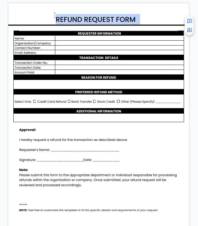 Sample Refund Letter Refund Request Form Template | MacTemplates.com