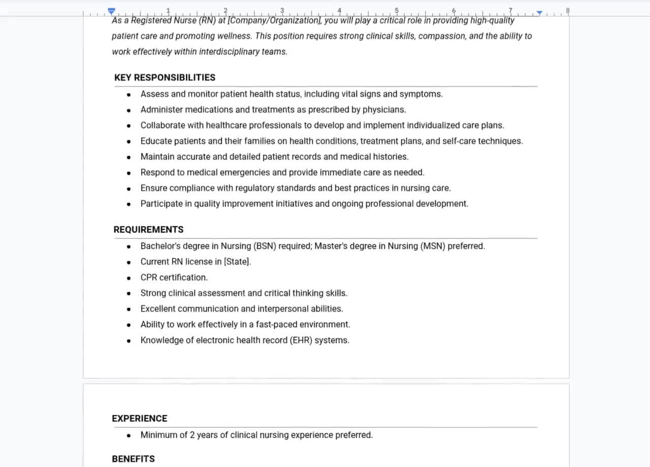 Free 8 Sample Registered Nurse Job Description Templates