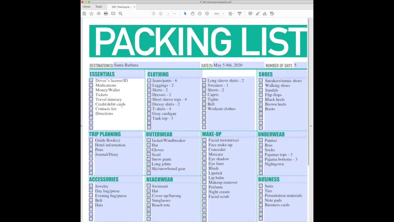 Beach Packing List Template