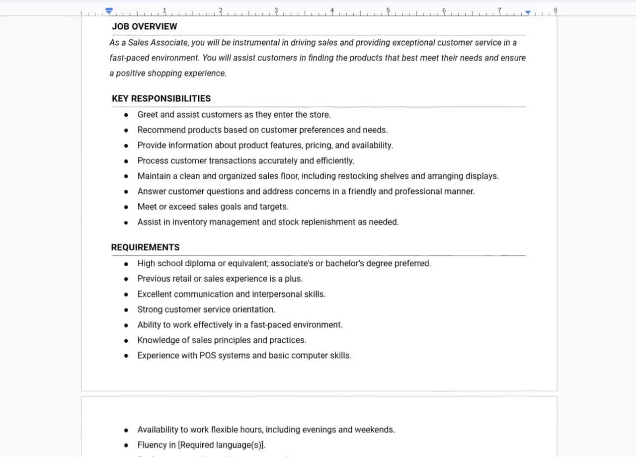 Sales Associate Job Description