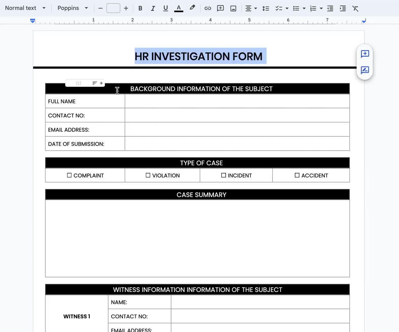 Complaint Investigation Report Template Employee Investigation Form