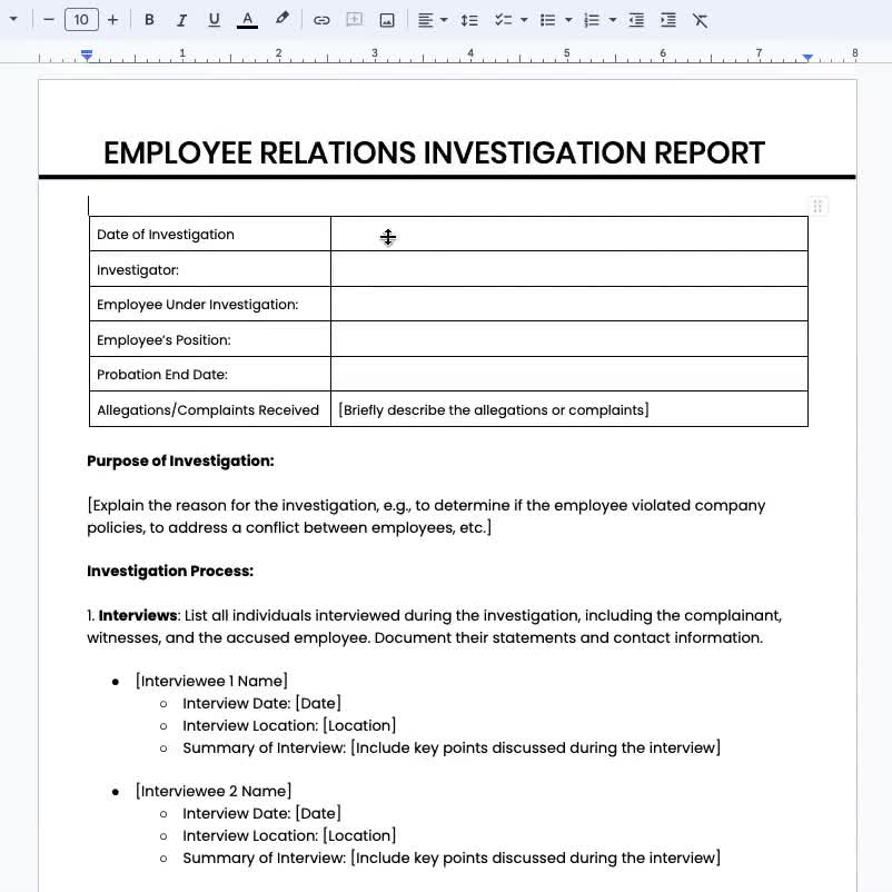 Disciplinary Investigation Report Template Employee Relations
