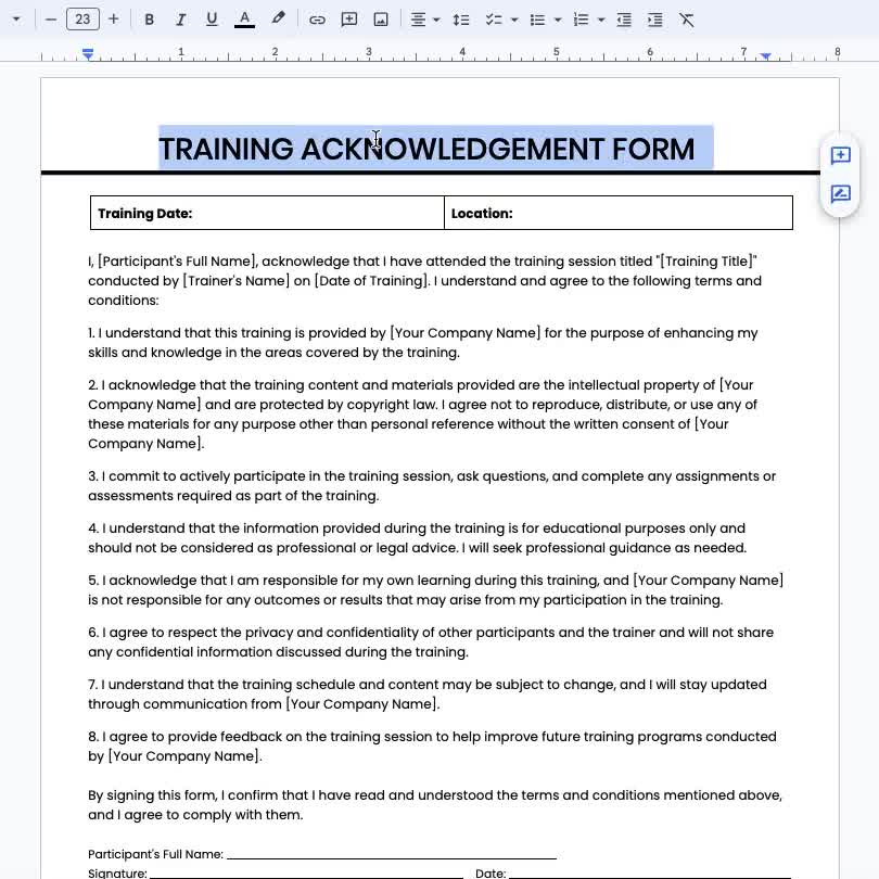 Training Confirmation Materials Template