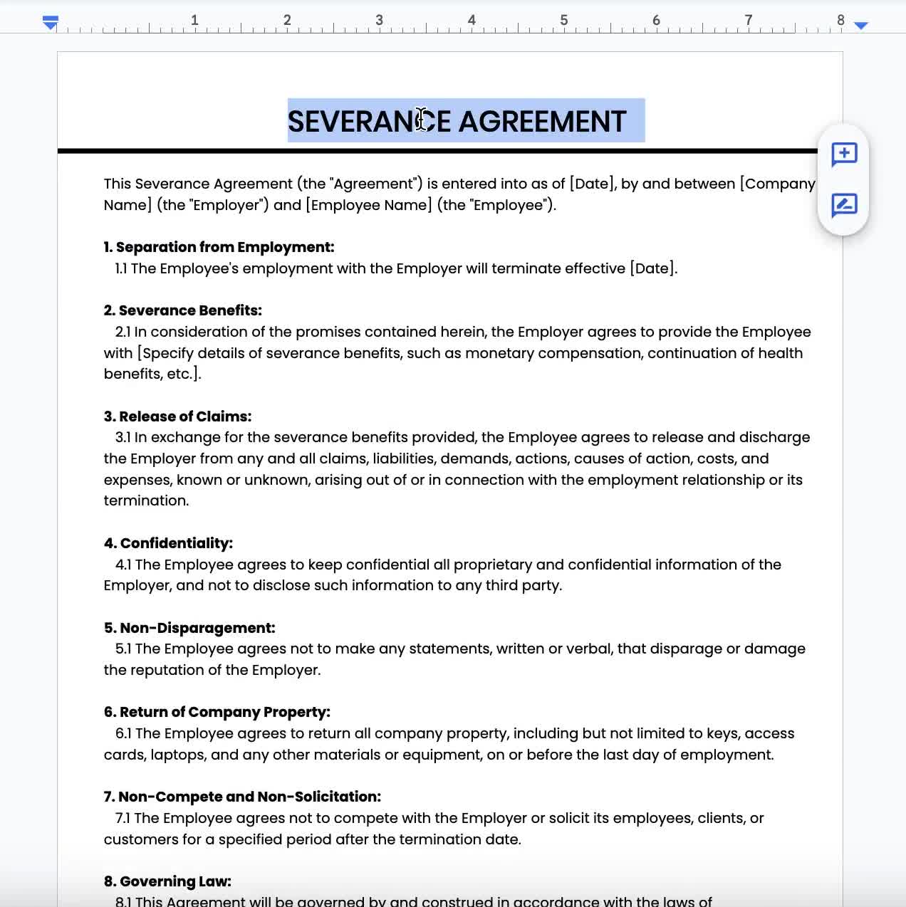 8 Sample Severance Agreements Sample Templates Free Printable