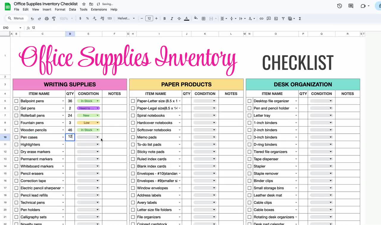 Office Supply Shopping List Template