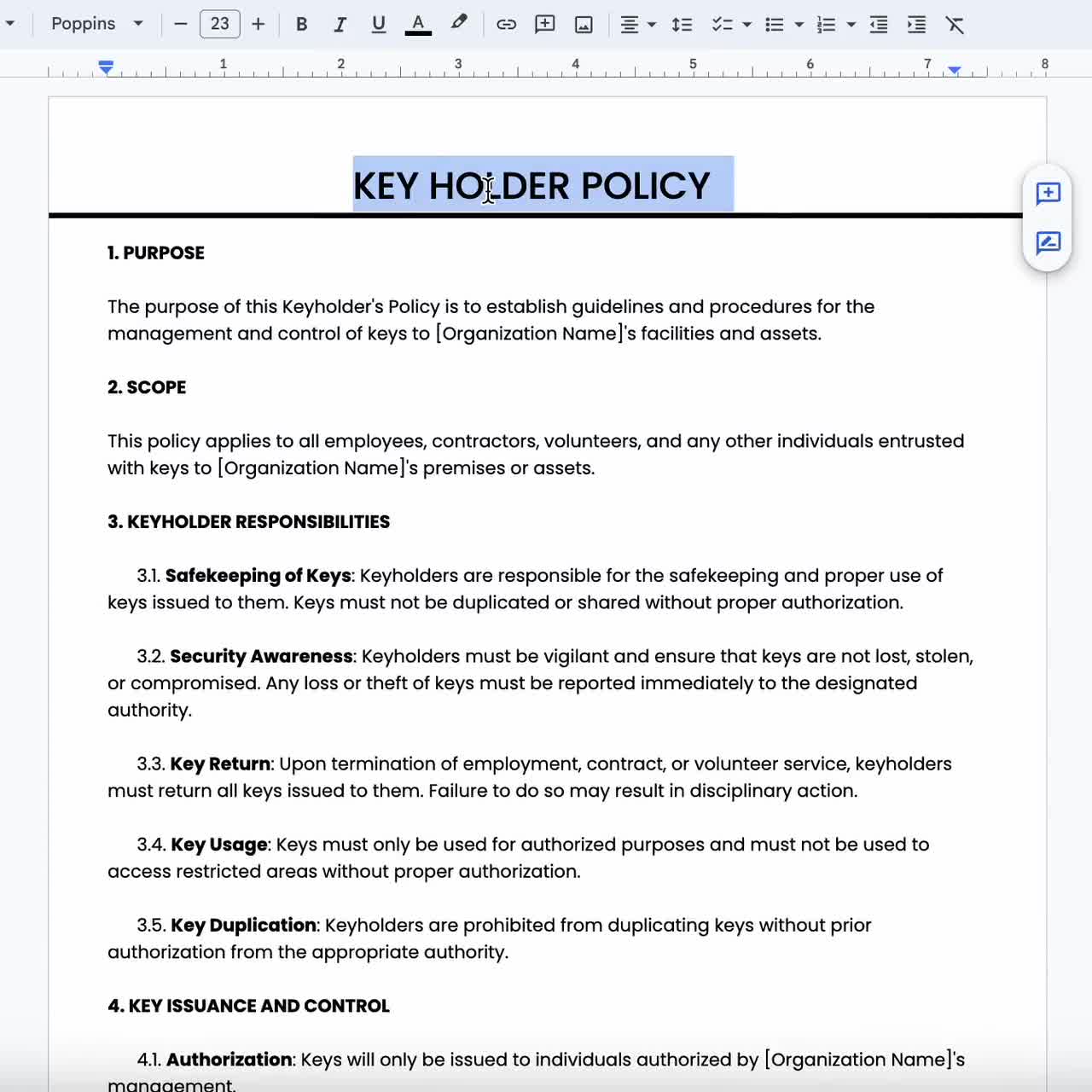 Key Control Agreement