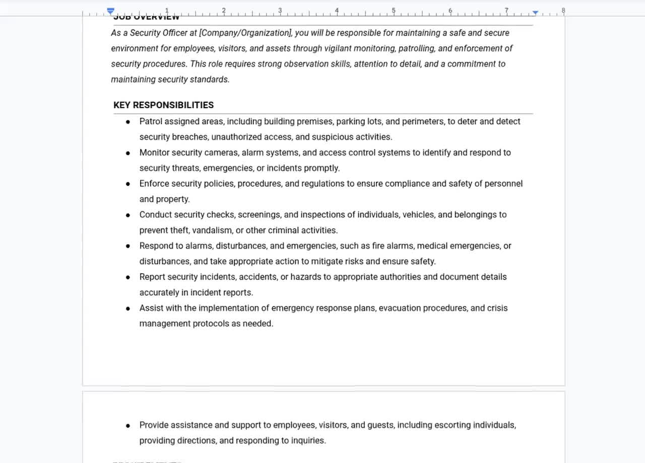 Security Guard Job Description