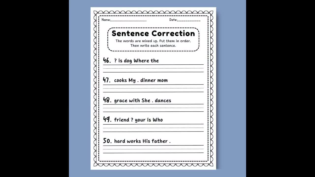 Sentence Correction Worksheets For Middle School Proofreading