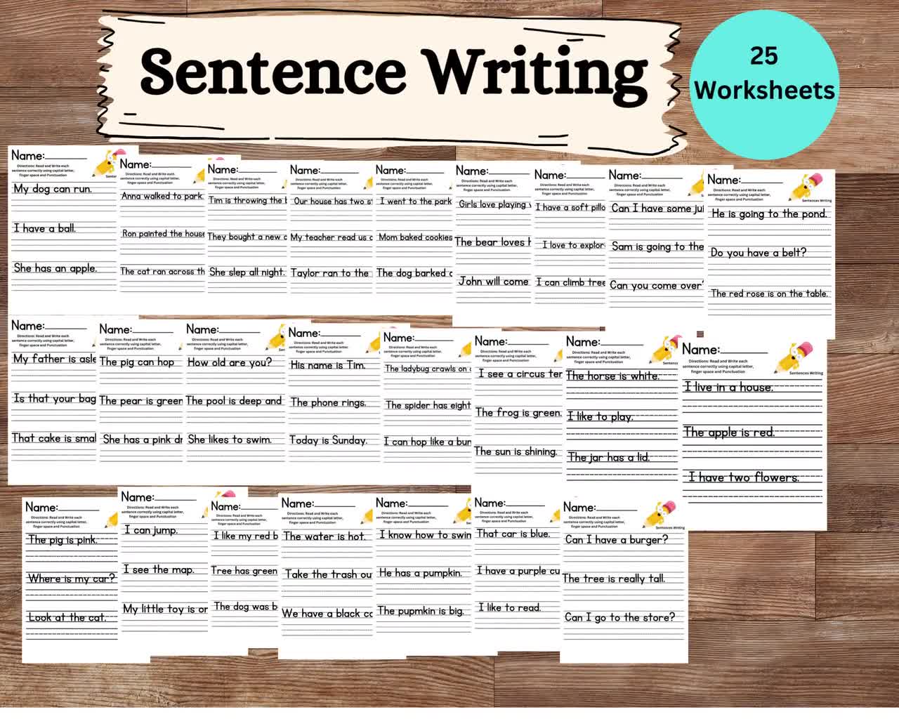 Hojas De Trabajo De Edición De Oraciones Ejercicios De Caligrafía: