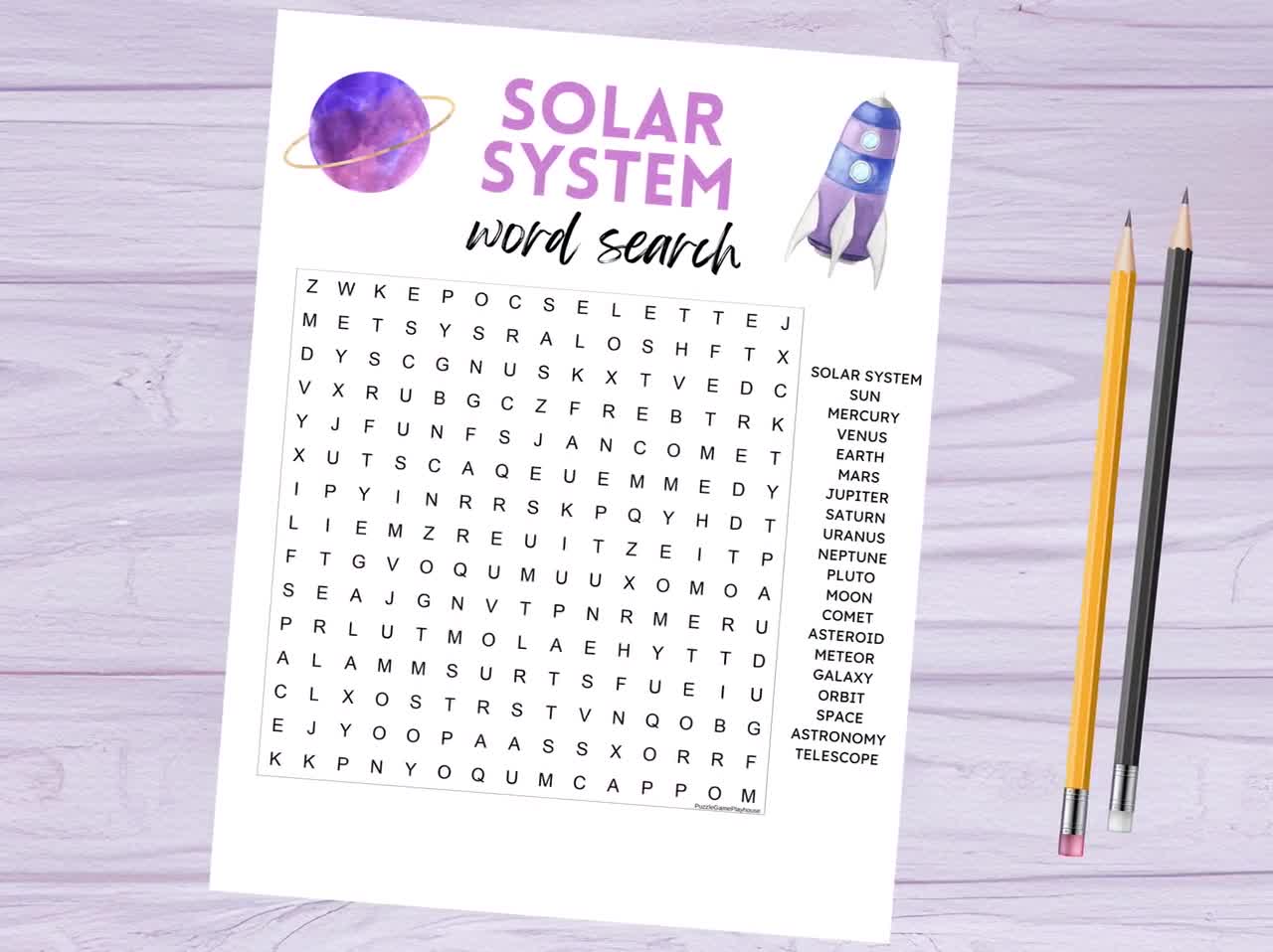 Rompecabezas De Búsqueda De Palabras De Vocabulario Del Sistema Solar Y ...
