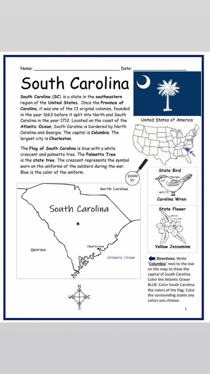 Map Of Southeast States Worksheet