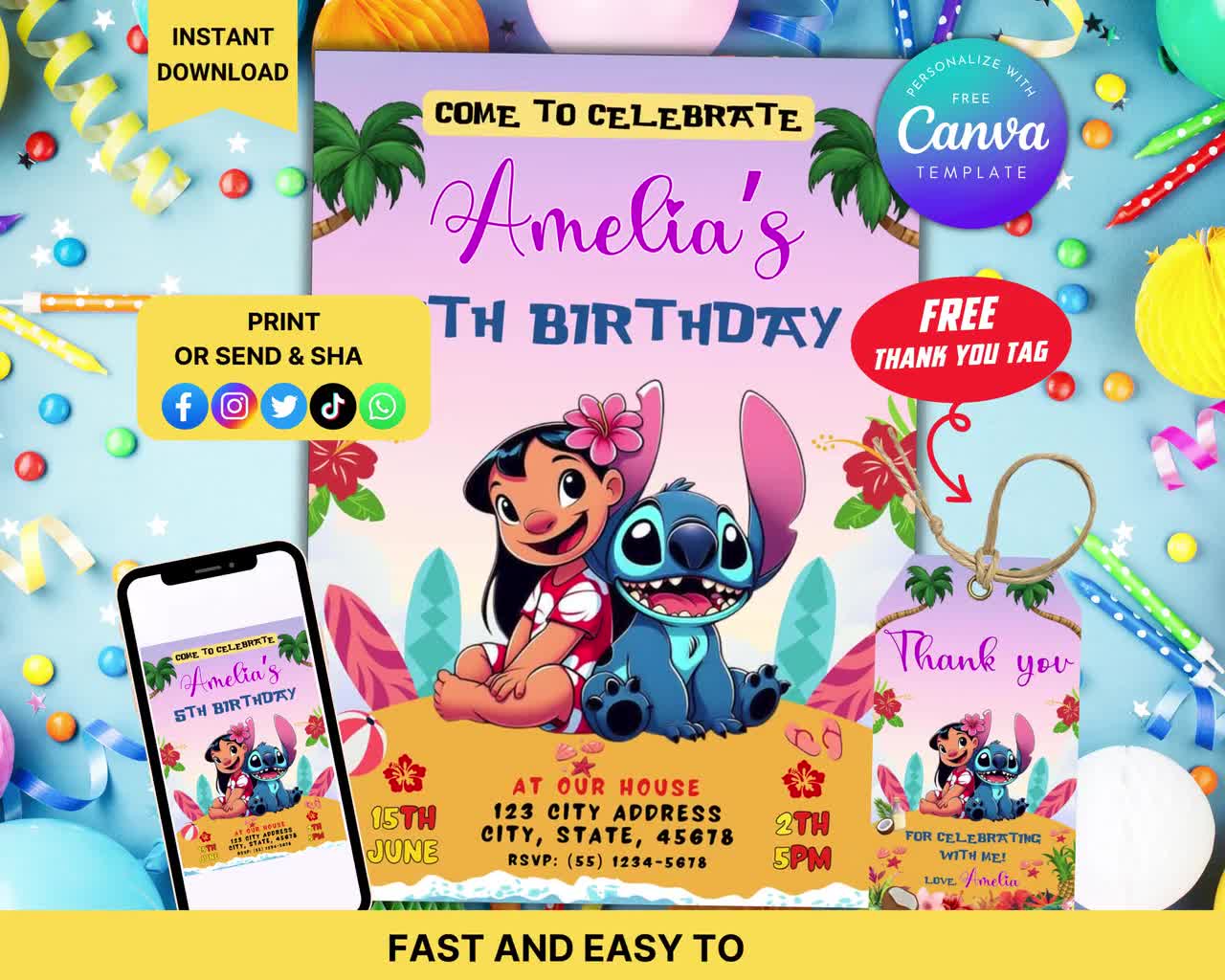 Lilo And Stitch Birthday Card Template Stitch Birthday Party