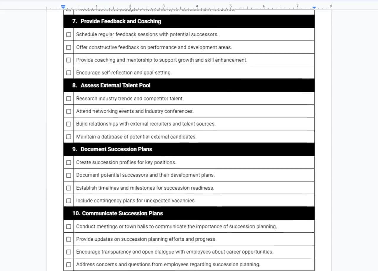 Succession Planning Checklist For Capitol One Succession Planning