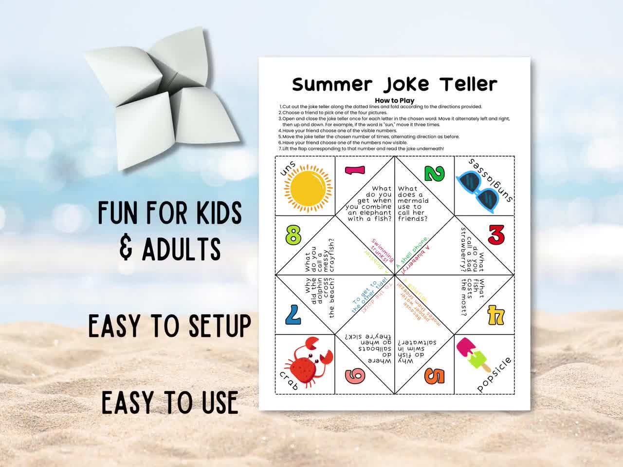 Origami Fortune Teller Printable, Cootie Catcher, Sleepover Printable ...