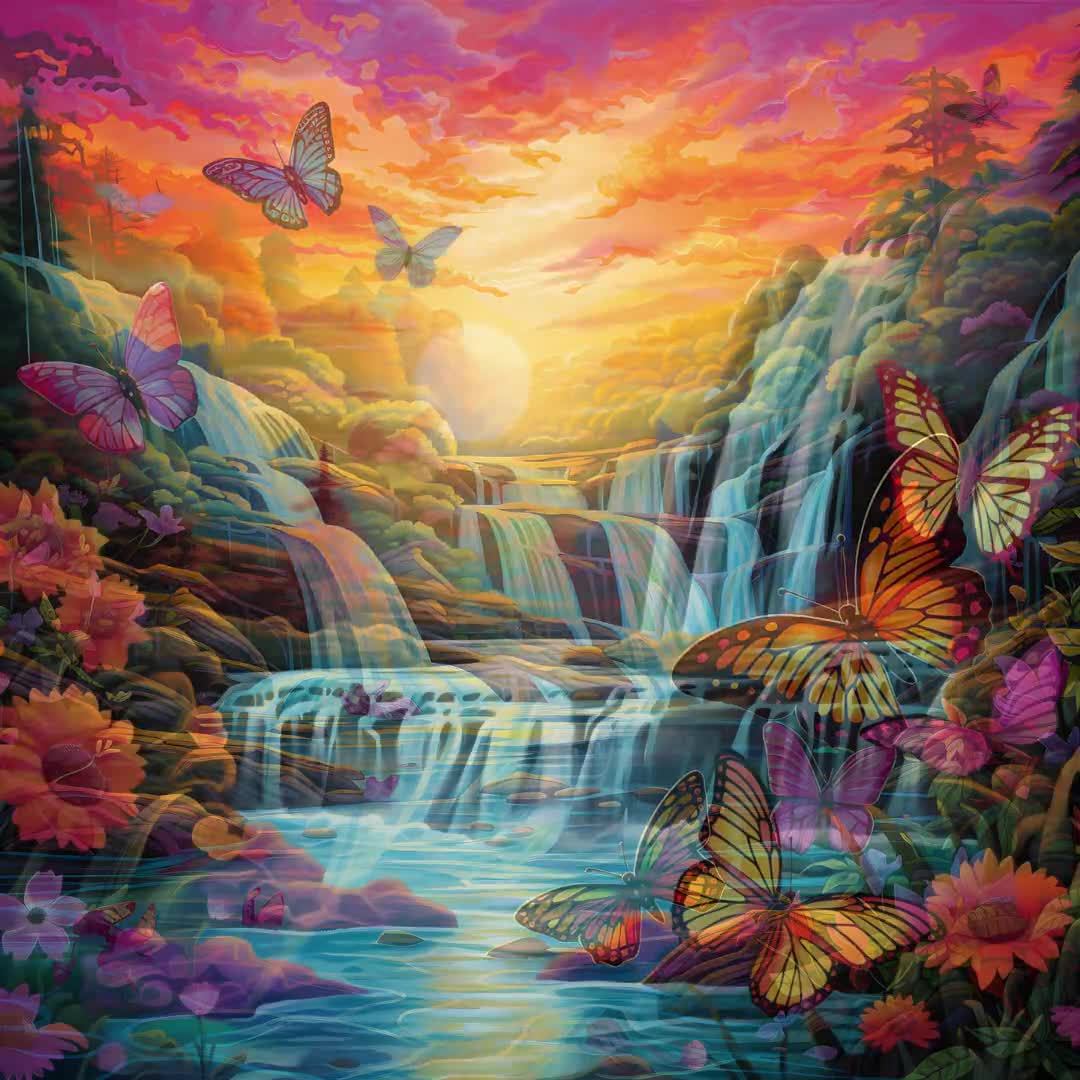 Waterfalls And Butterflies Artwork Famous Waterfall Paintings Wall For