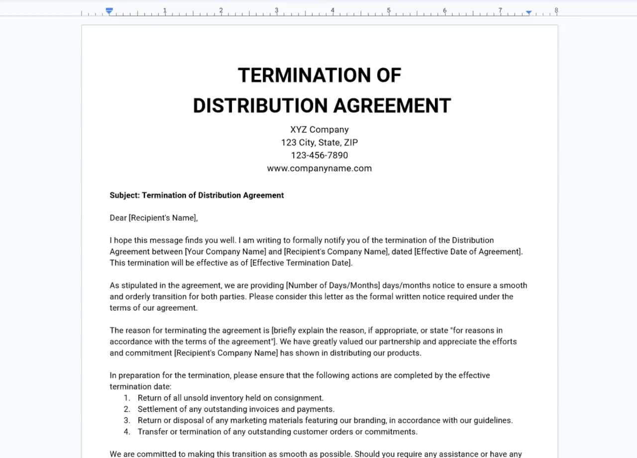 Sample Distribution Agreement Template