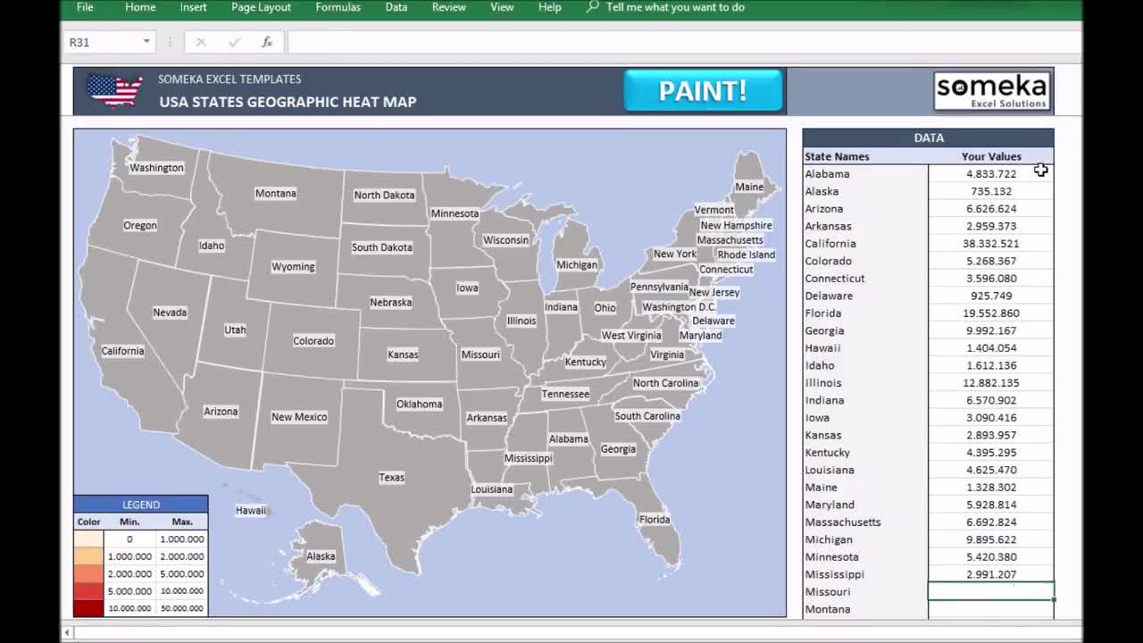 Us Heat Map Excel Template
