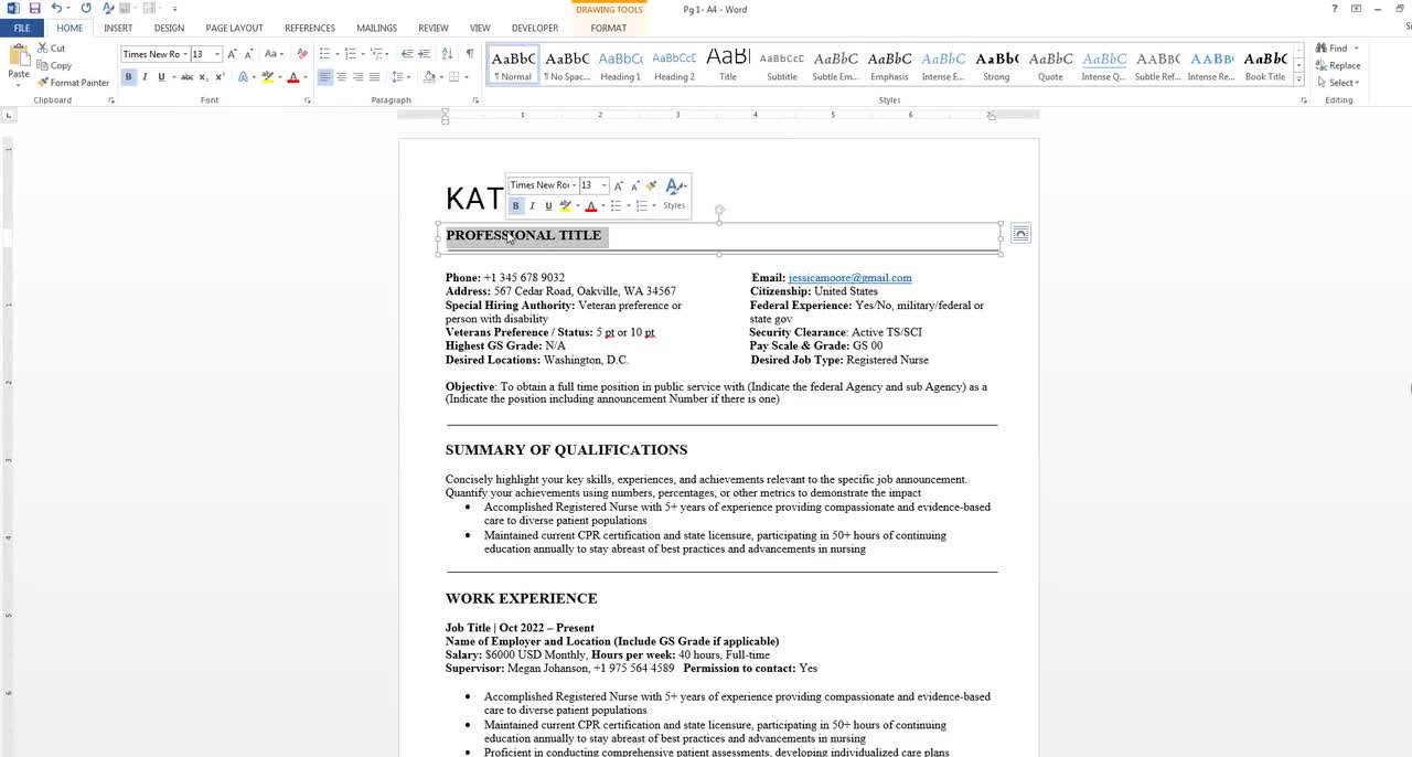Microsoft Word Federal Resume Template