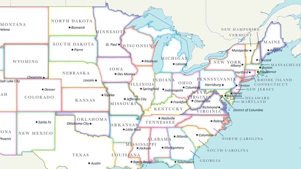 Mapa De Estados Unidos Con Capitales Para Imprimir En Alta Resolución