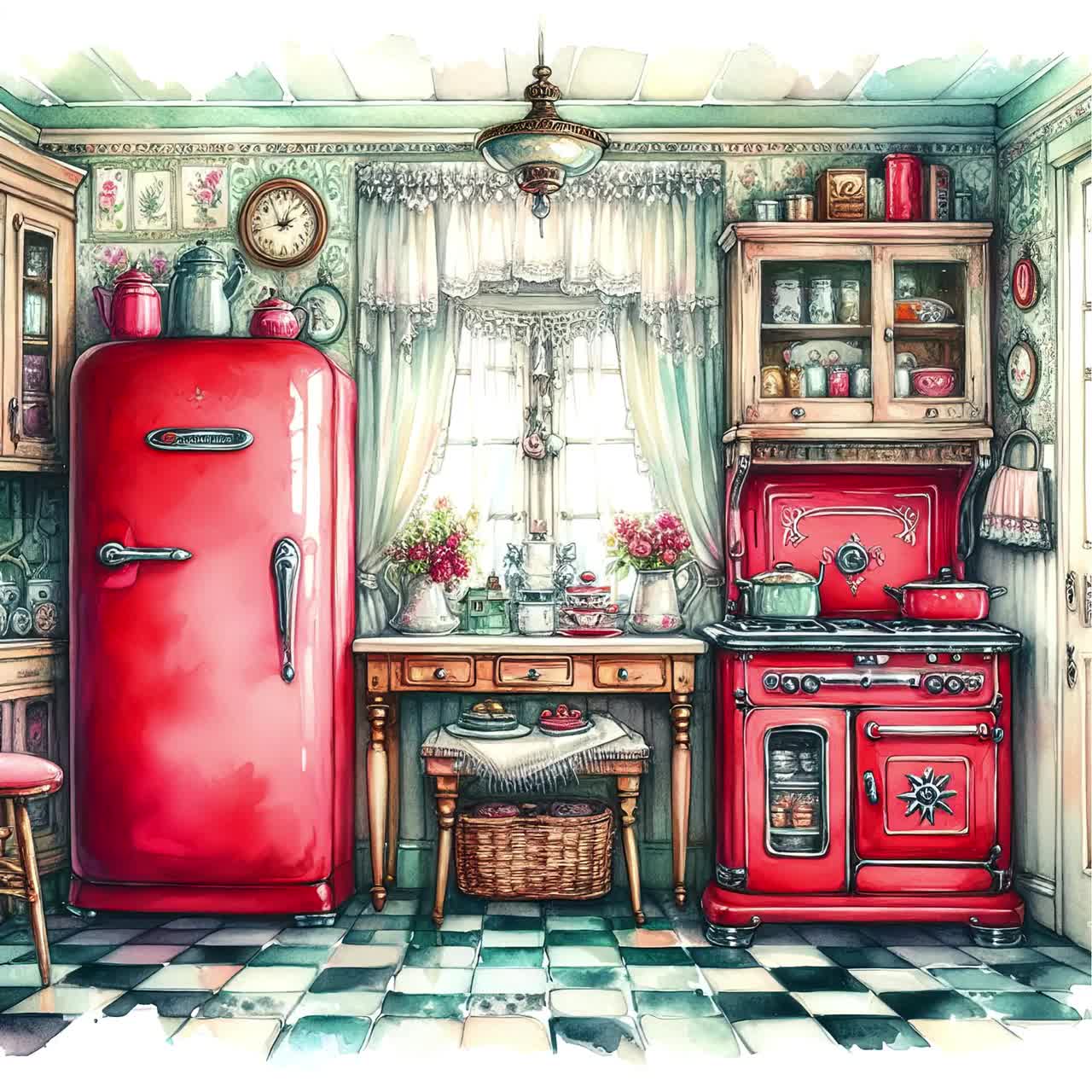 Vintage Baking Digital Clip Art Instant Download Colors Red Vintage