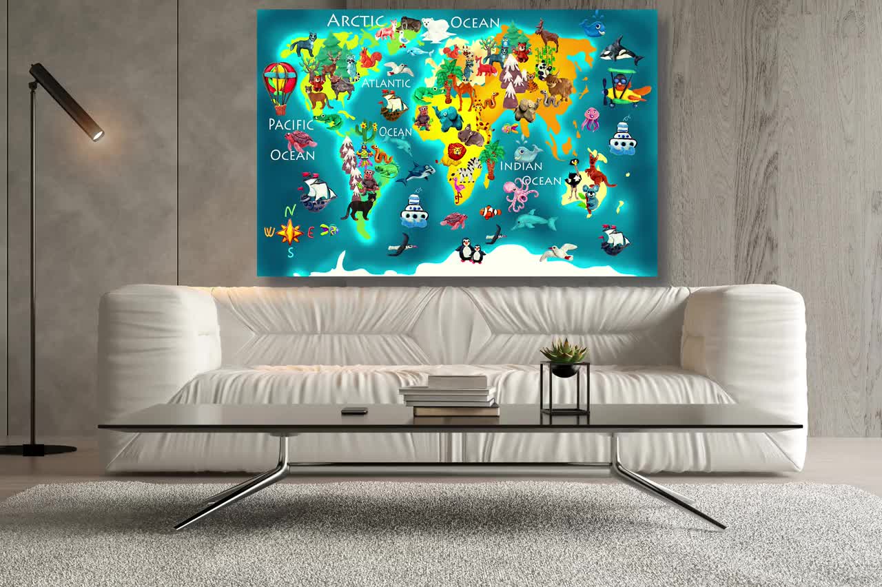 World Maps For Wall Wheatwin Playroom Decor, World Map Banner For Kids ...