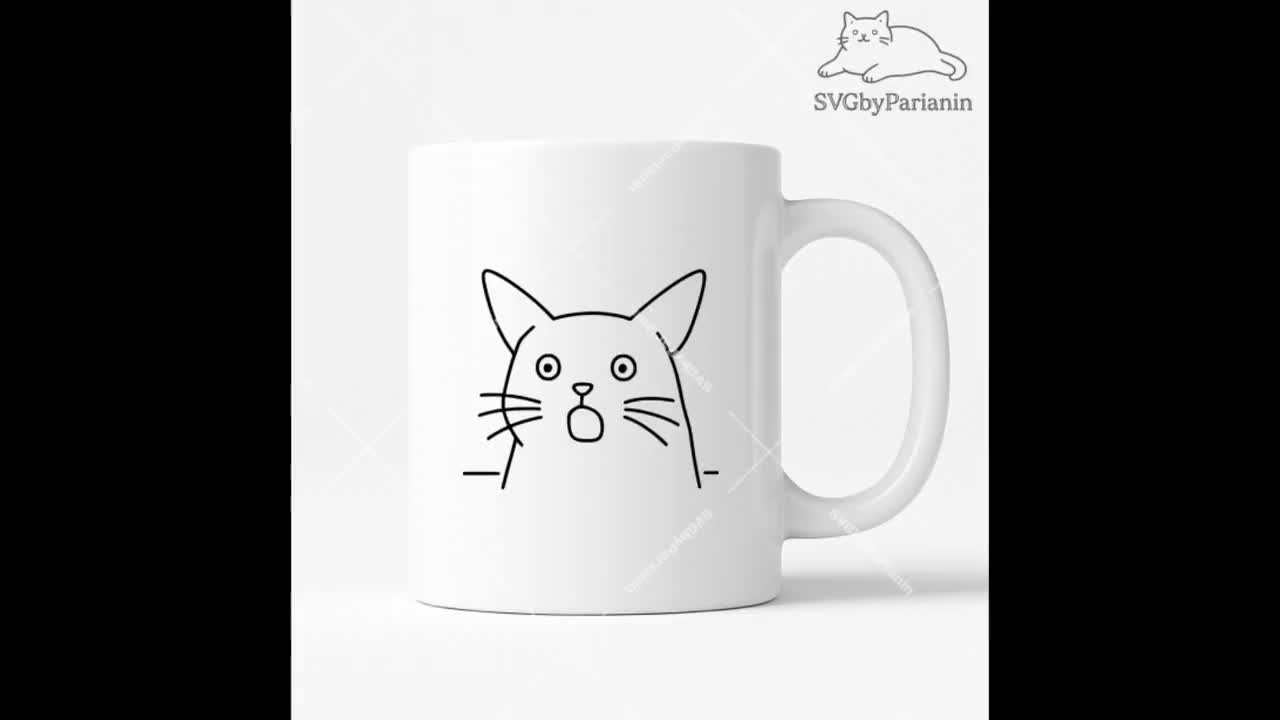 Shocked Cat Face Drawing