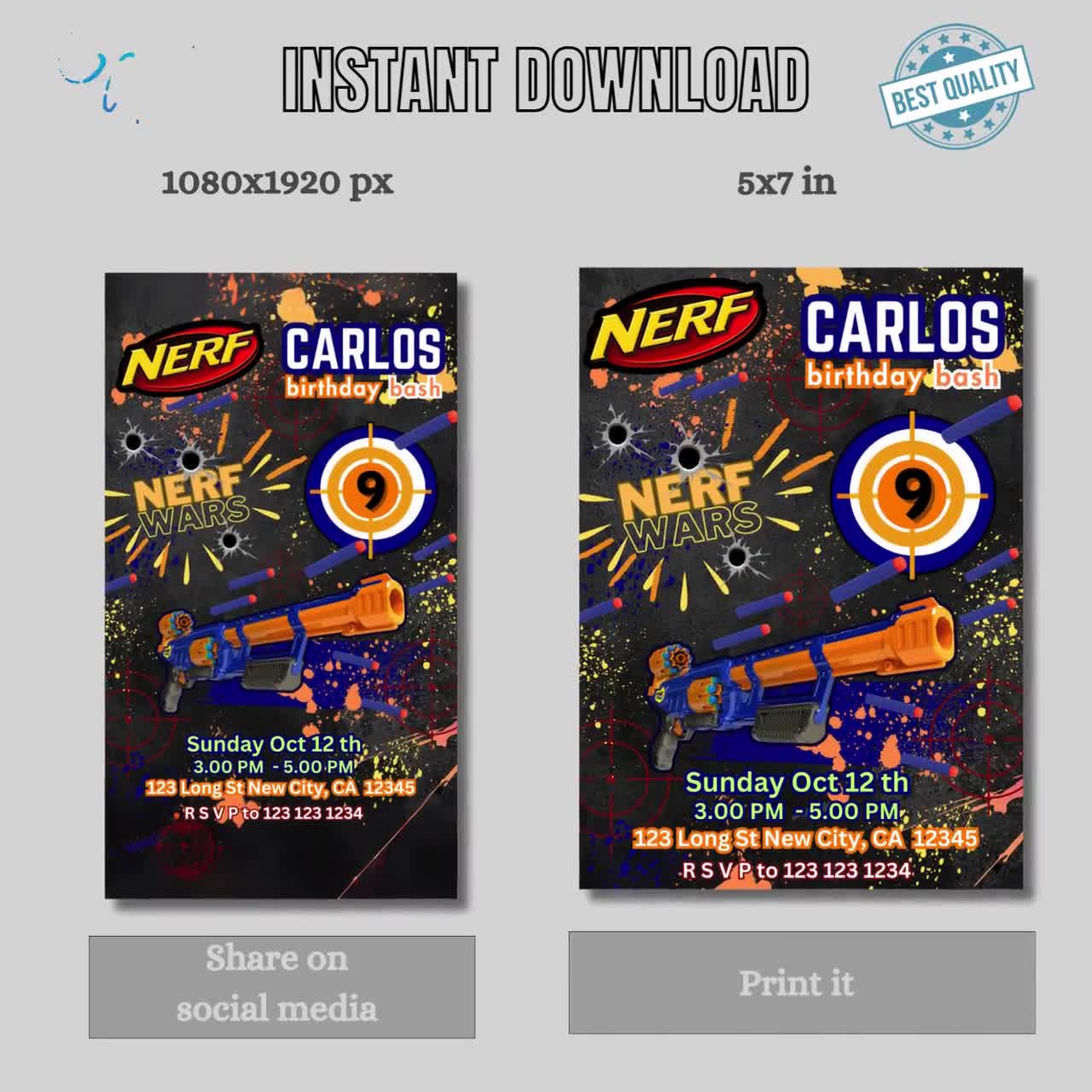 Nerf Party Printable Invitations Downloaded