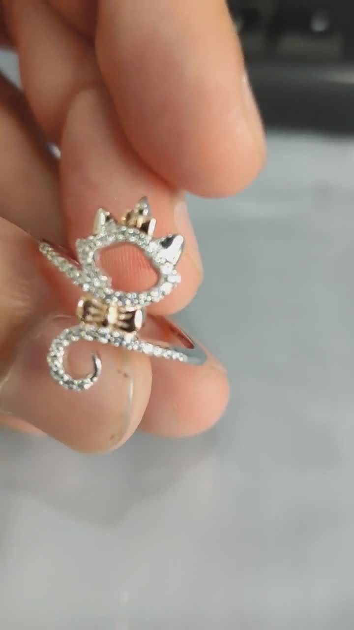 Disney Treasures Aristocats Diamond Ring 1 10 CT 925 Sterling Silver Ring Engagement Ring Wedding Ring For Women Gifts Two Tone Ring