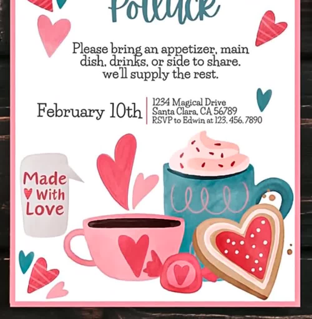 Valentine Potluck Invitation Valentine's Day Invitation Templates