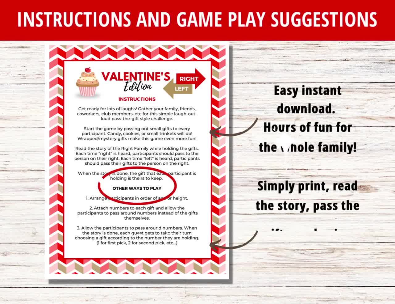 Left Right Valentine Game Black & White VALENTINE Rebuses 251–275