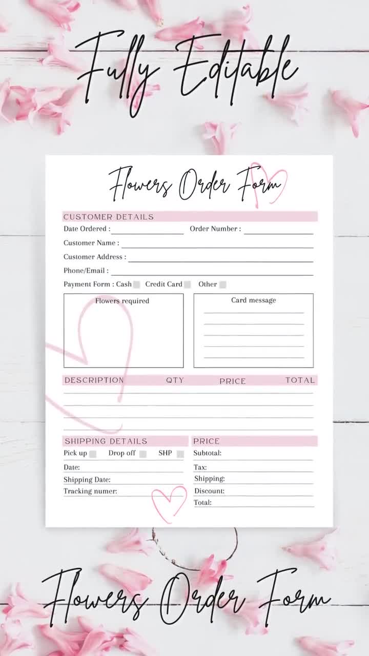 Formulario De Pedido De Flores Para Bodas Personalizado Plantilla De