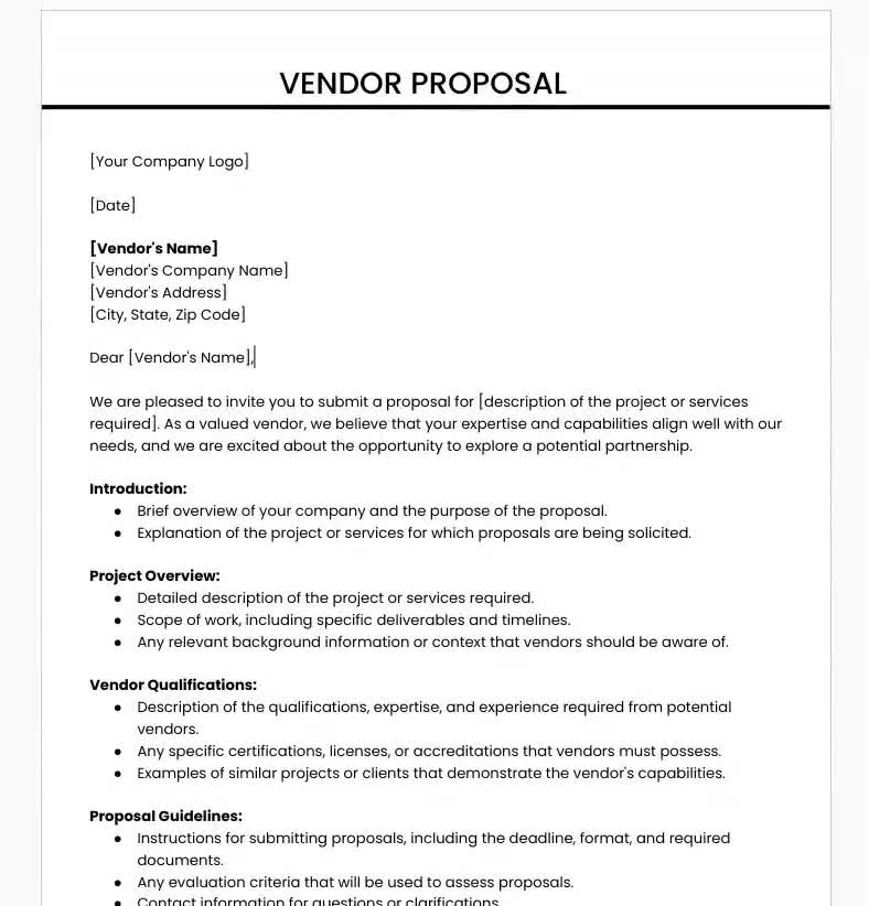 Vendor Proposal Template