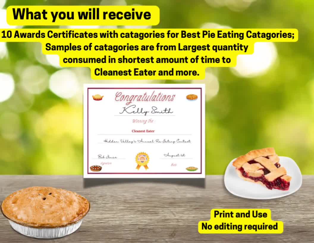 Pie Eating Contest Winner Award Pie Eating Award Etsy