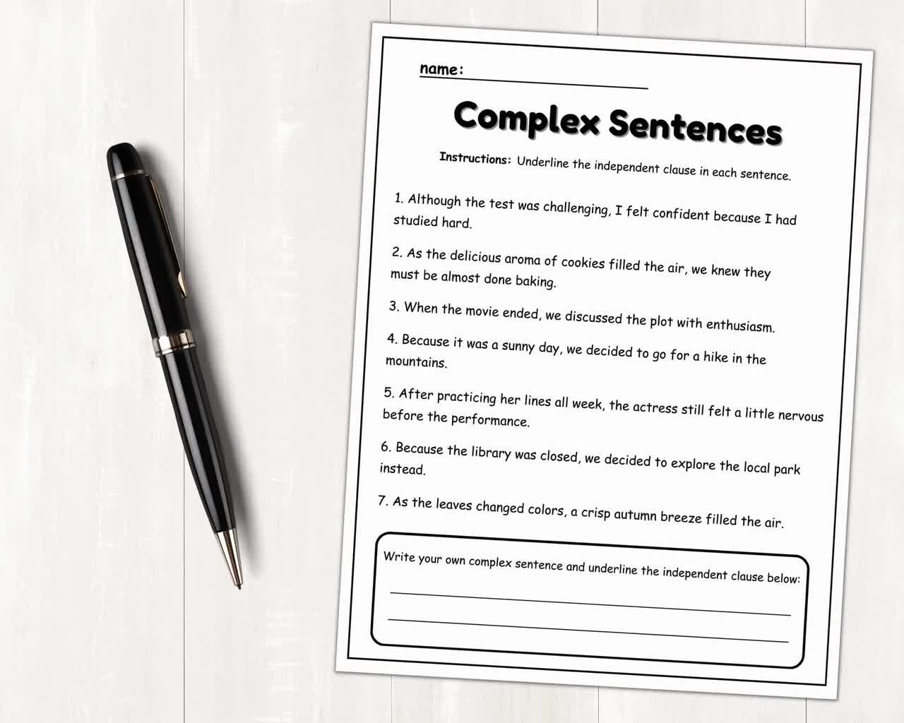 Complex Sentence Worksheet