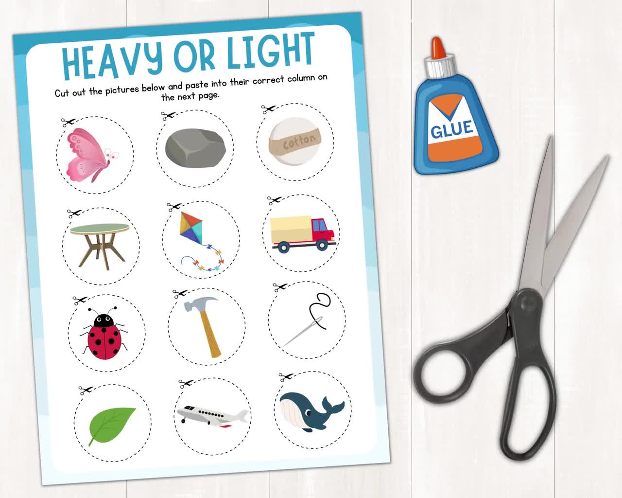 Heavy Vs Light Sort Worksheets Kindergarten Sorting And Categorizing