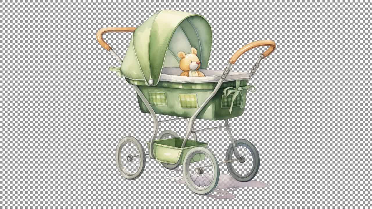 Green Baby Stroller Clipart Baby Green Stroller Clipart,watercolor