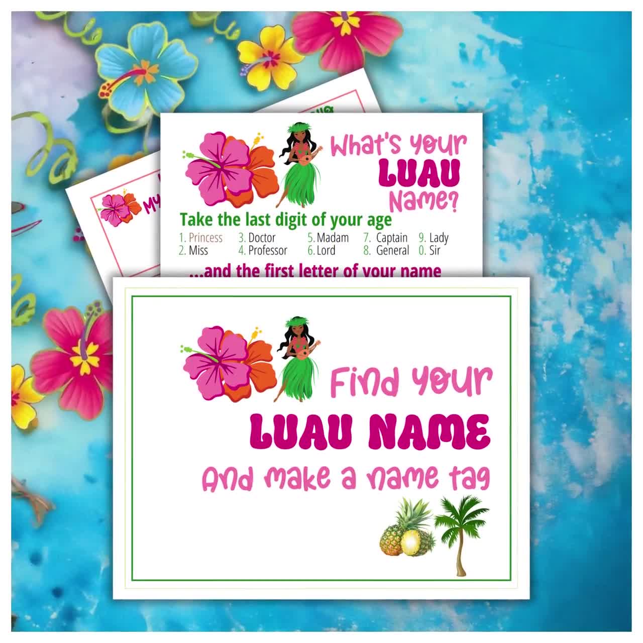 Hawaiian Luau Name Tags Printables