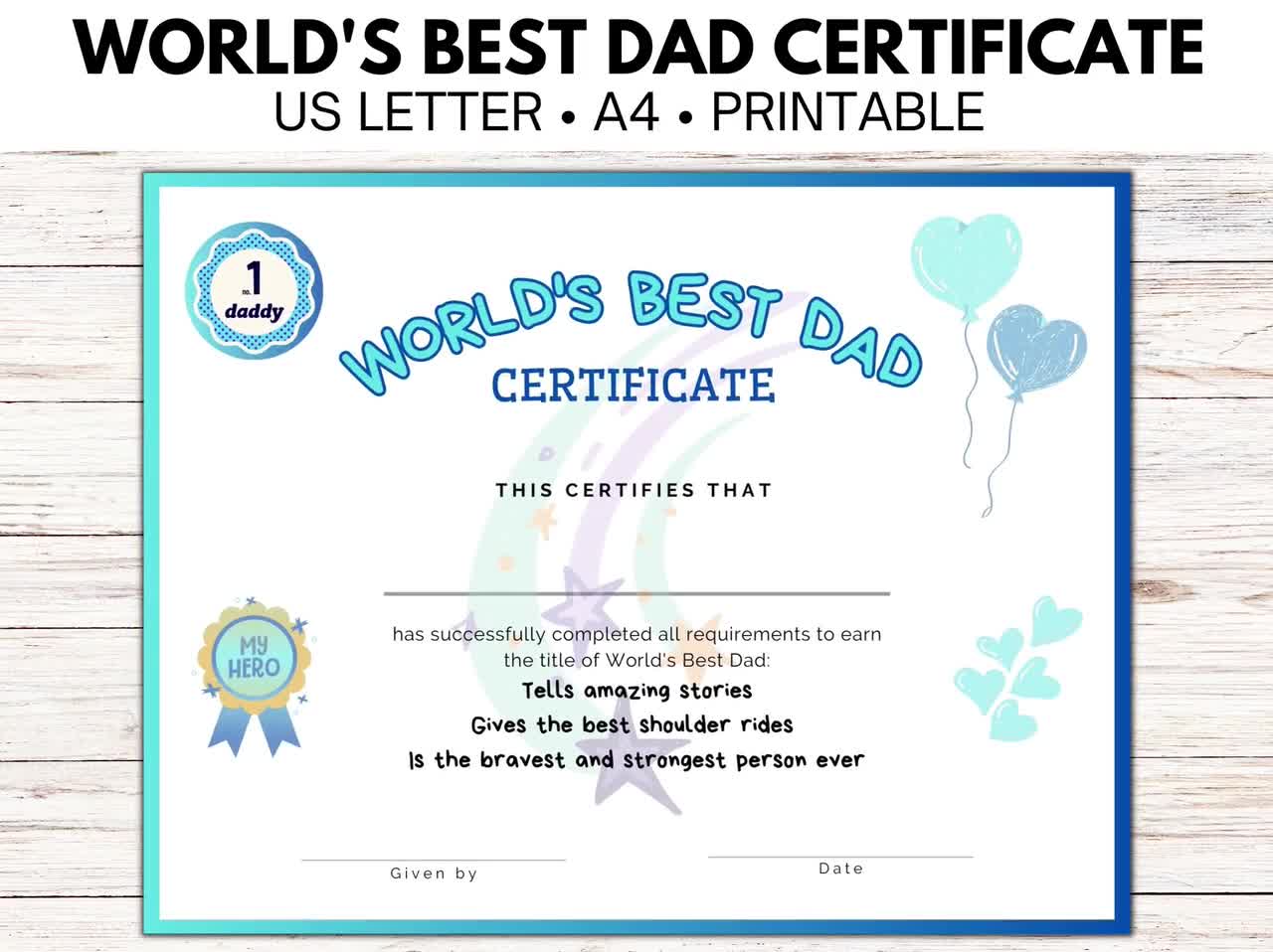 Worlds Best Dad Certificate