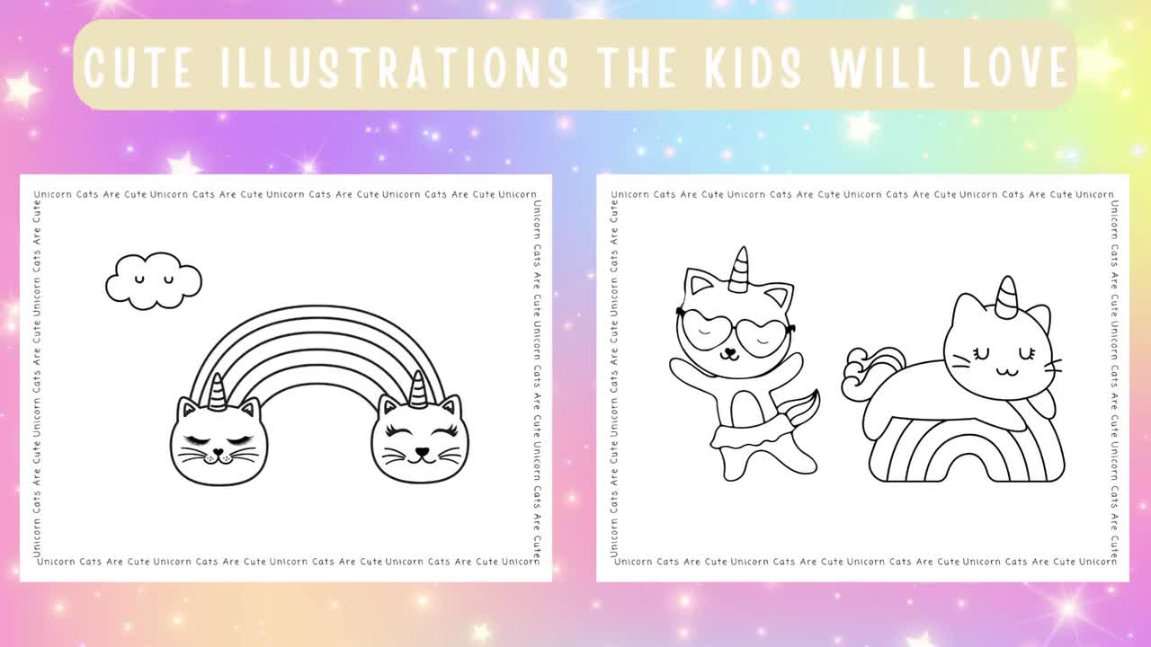 unicorn cat rainbow coloring page