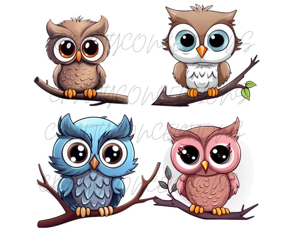 Baby Owls Digital Graphics Flower Power Owls Clipart