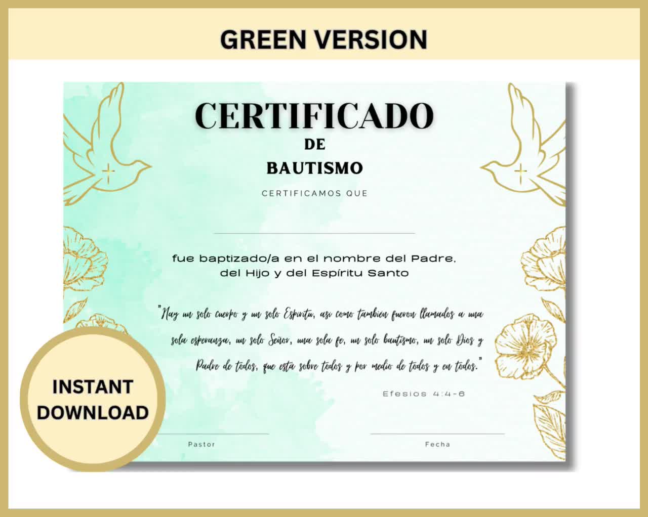 Certificados De Bautismo De Iglesia Imprimibles Verdes